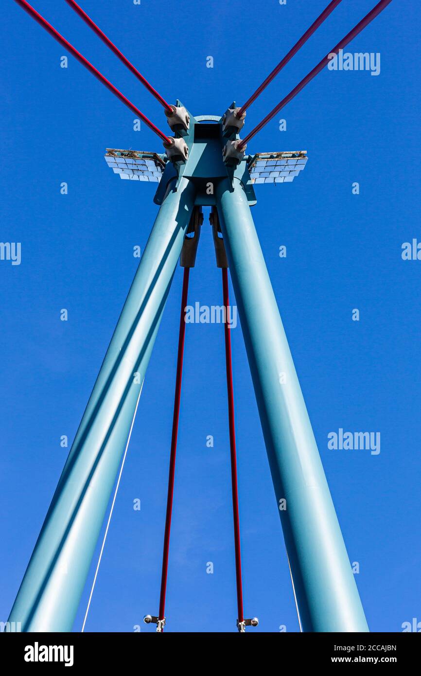 Steel supporting structure of the bridge. River crossing. Bridge pylons ...