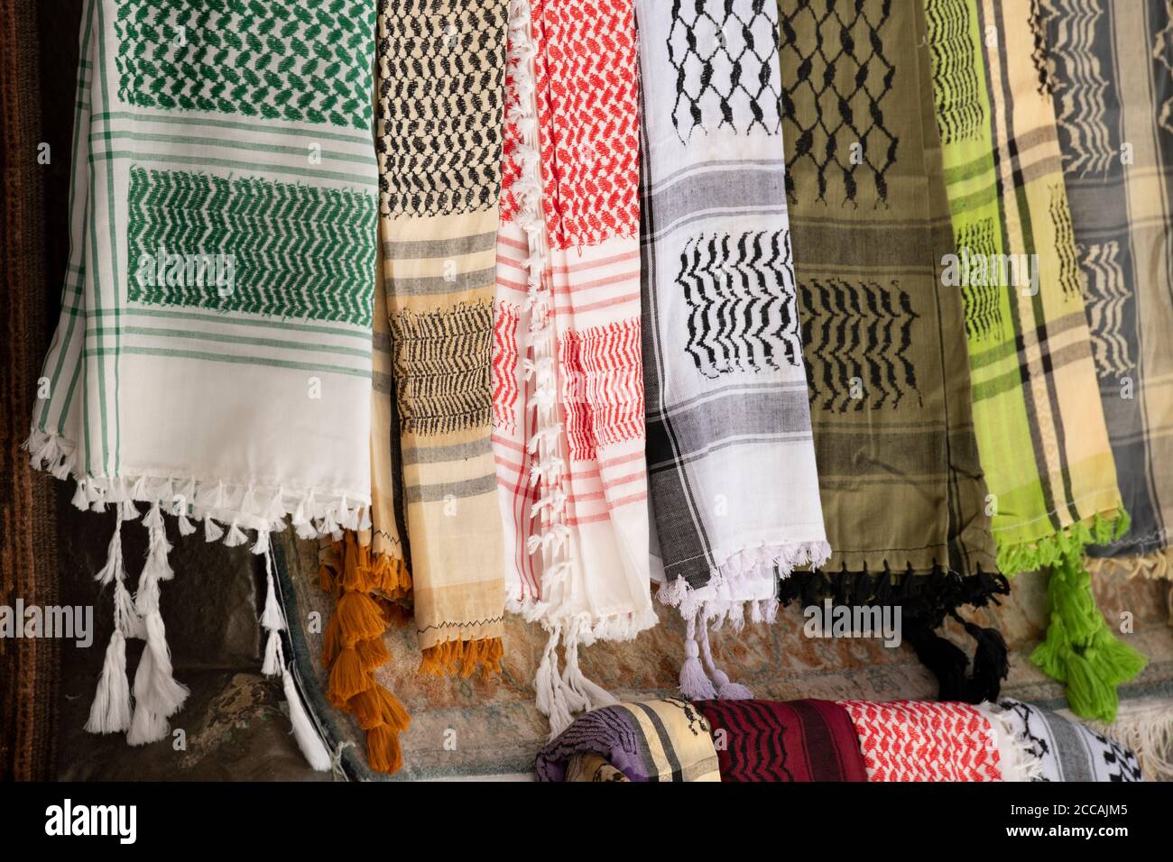 Israel, Jerusalem. Old City, Via Dolorosa. Typical vendor display with ...