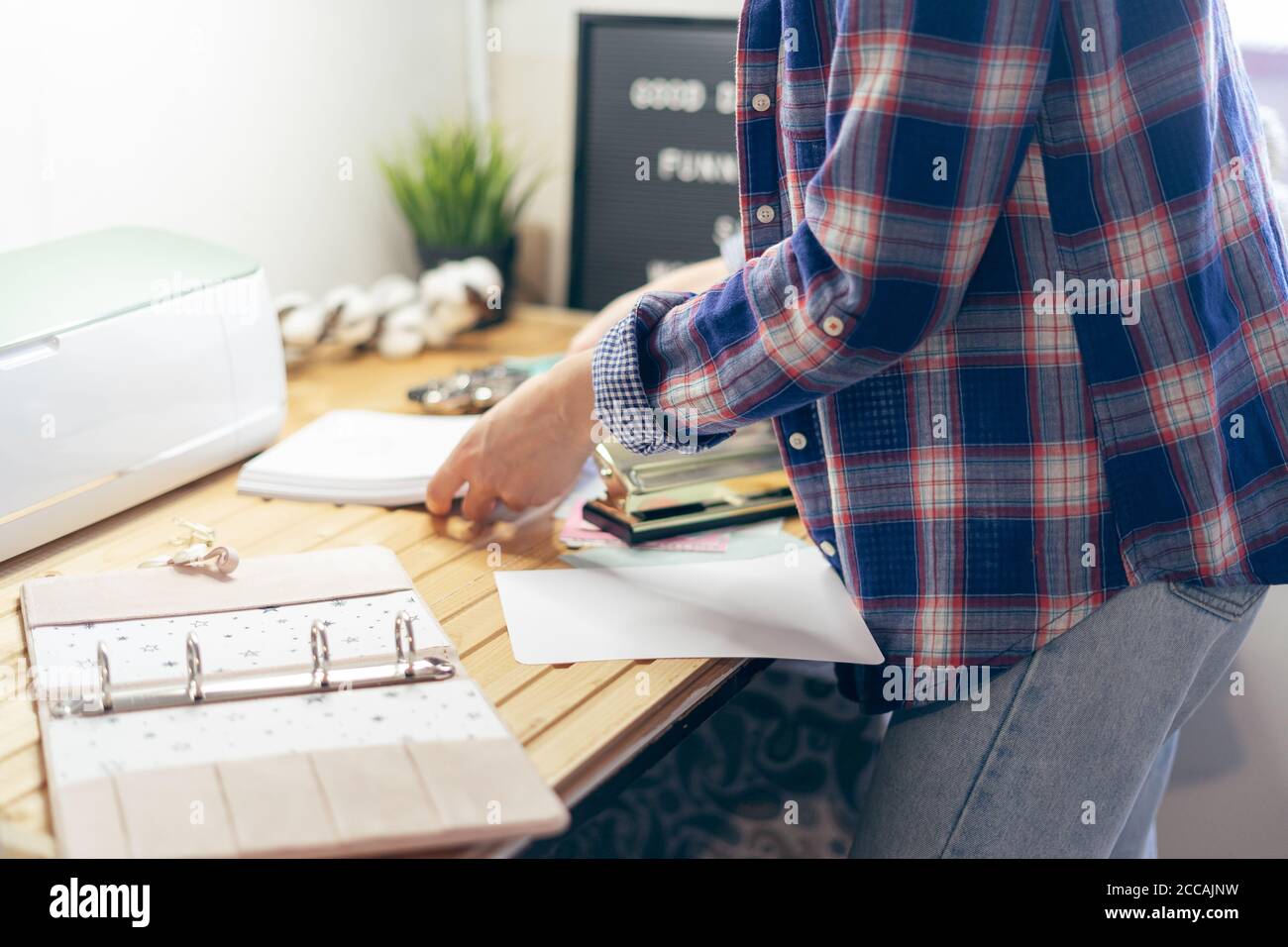 Cropped woman DIY, making handmade project and scrapbooking. Cropped ...