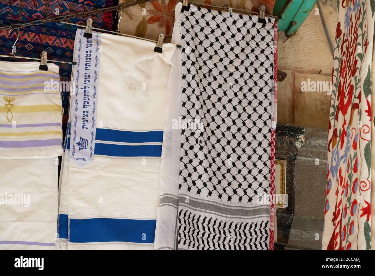 Israel, Jerusalem. Old City, Via Dolorosa. Typical vendor display with ...