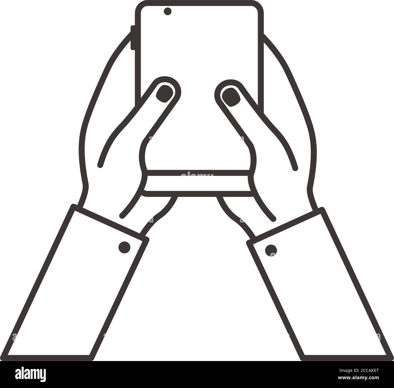 hands lifting smartphone vertically line style icon vector illustration ...