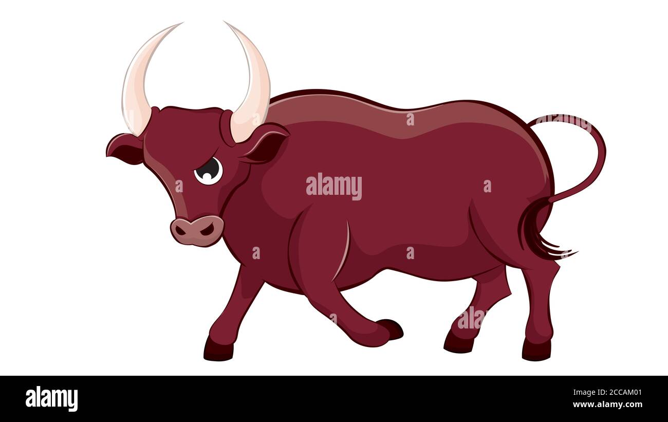 Cute cartoon brown bull on white background illustration Stock Vector ...