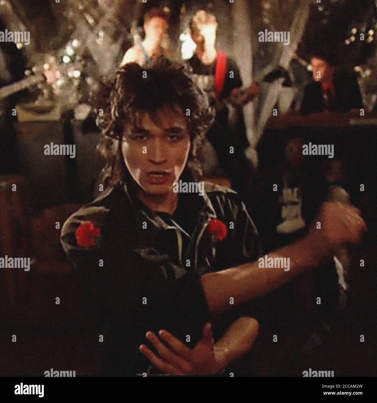 Viktor Tsoi with his rock band Kino. Scene from the film Assa directed ...