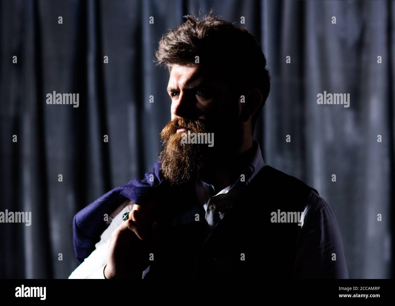 Millionaire in elegant suit looks respectable. Bearded man with ...