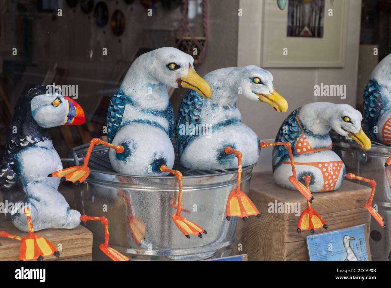 funny seagull figurines in a shop window Stock Photo - Alamy