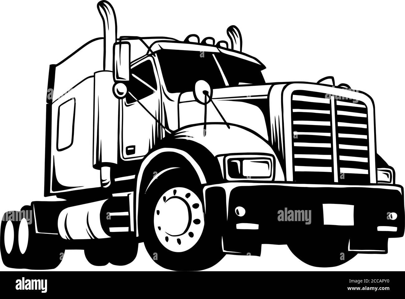 American Truck Trailer black and white illustration isolated on white ...