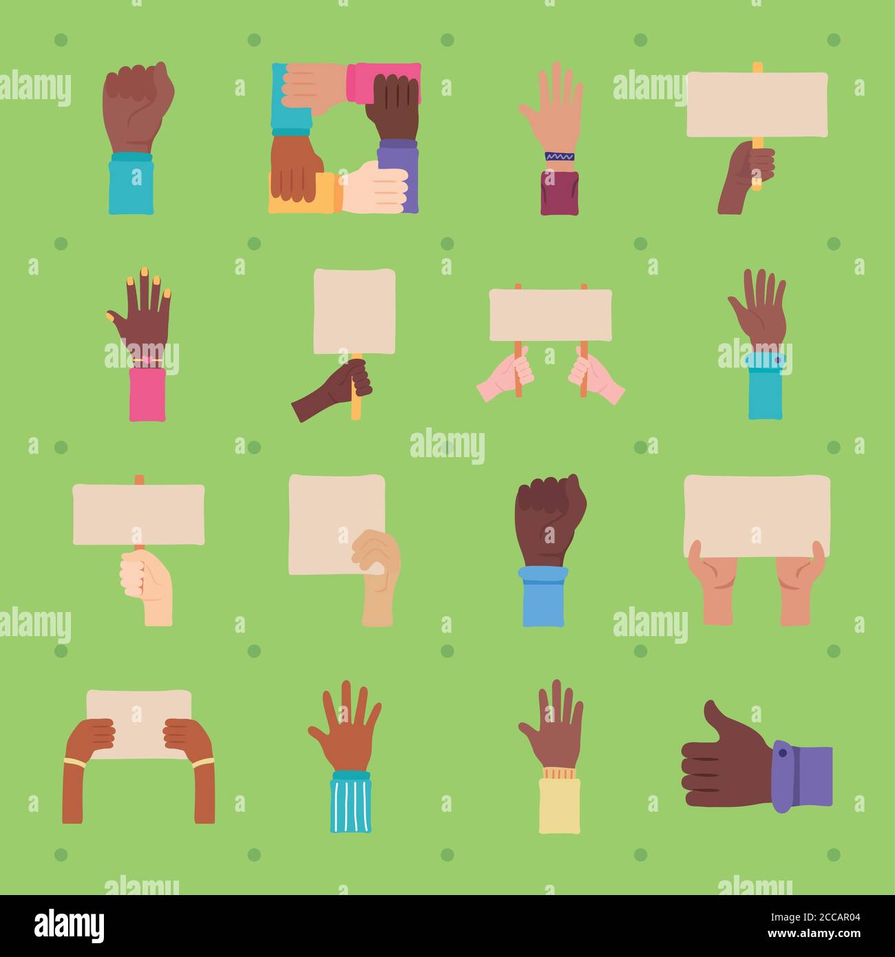 bundle of sixteen hands protest collection set icons vector ...