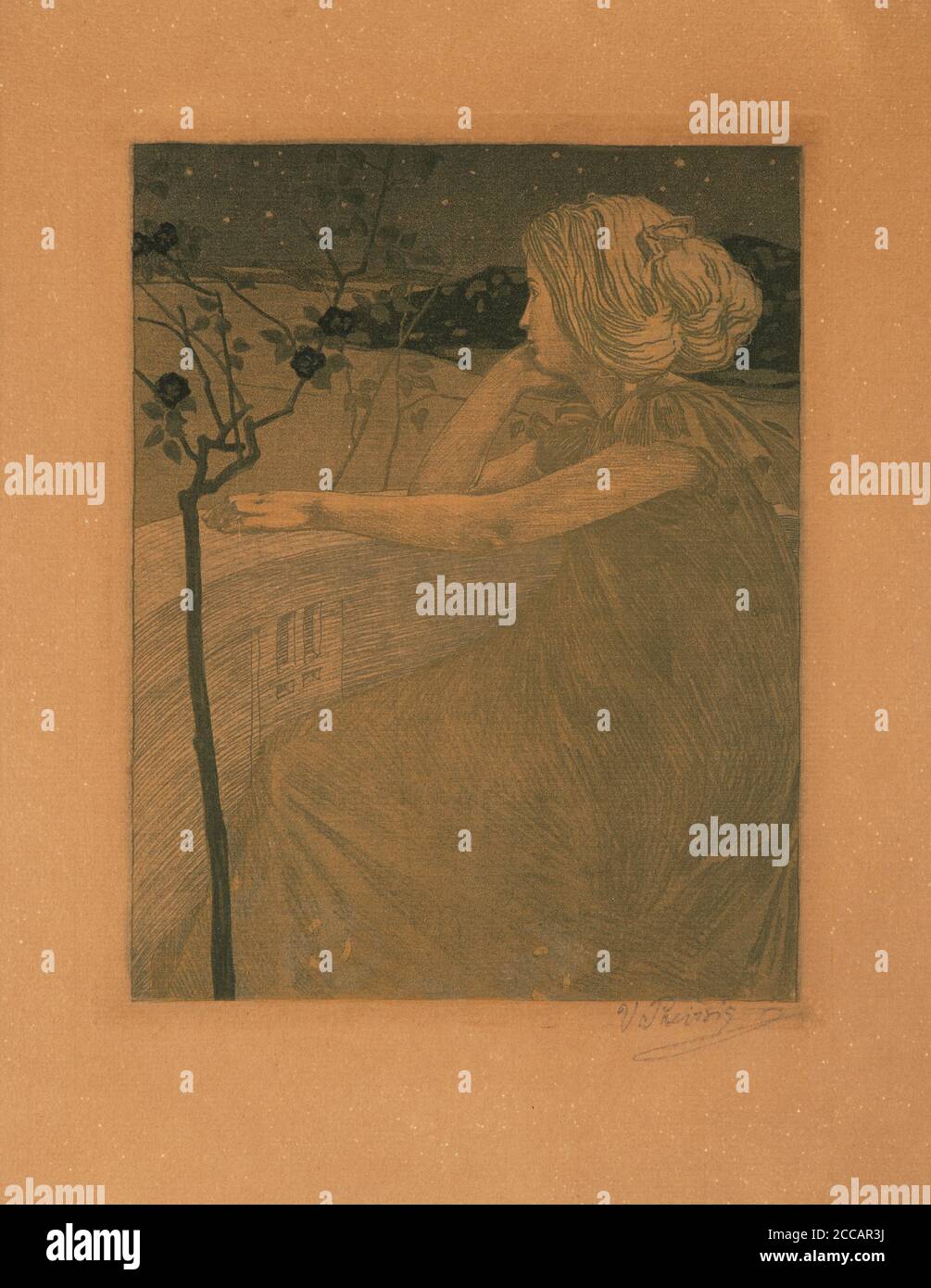 Meditation (On the Balcony). Museum: PRIVATE COLLECTION. Author: Vojtech Preissig Stock Photo ...