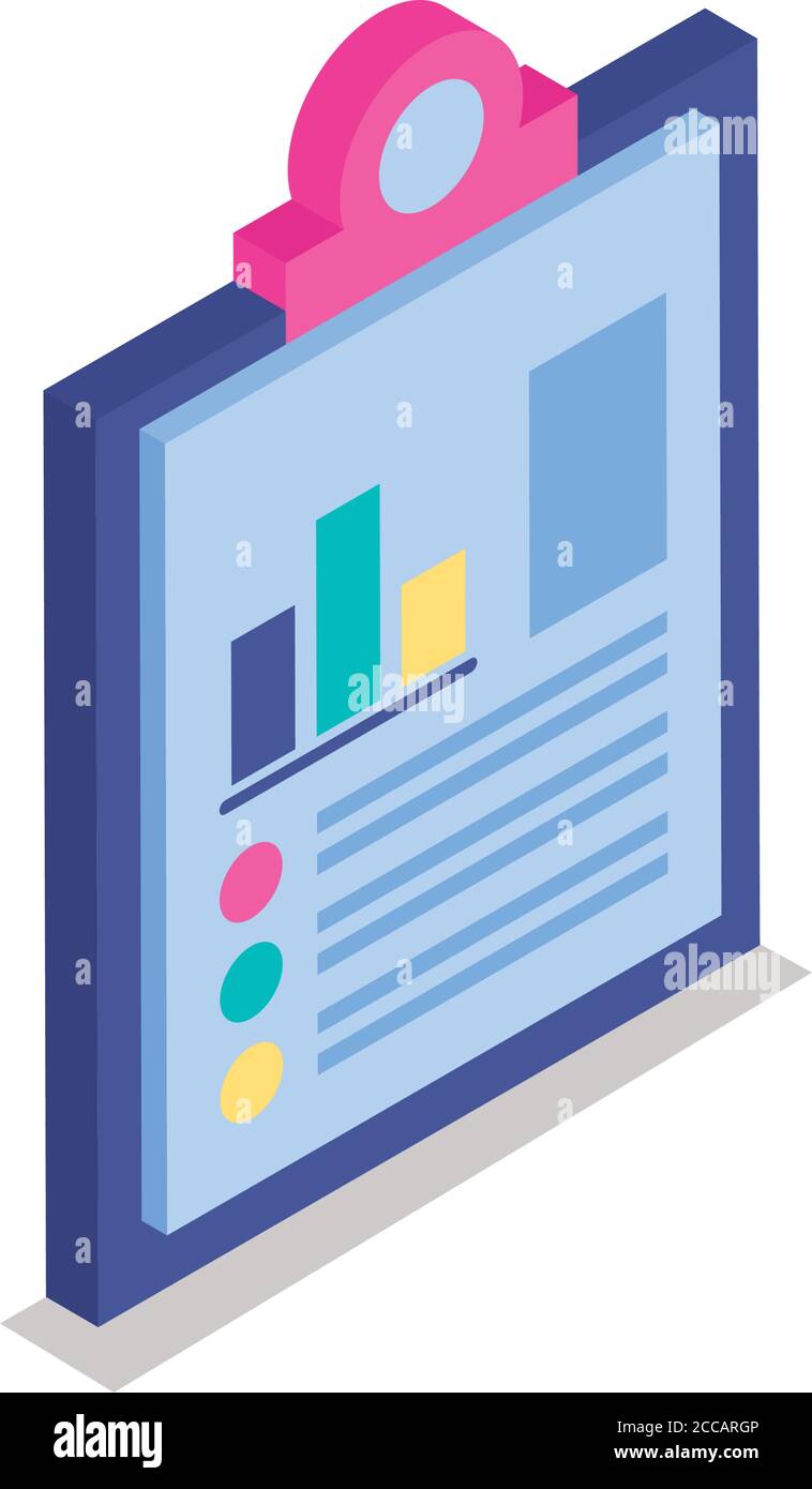 Bars chart in checklist isometric line style icon vector design ...