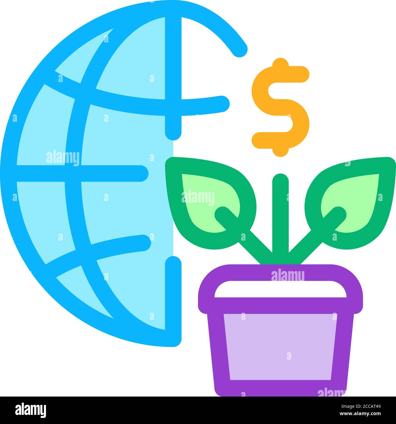 growth financial plant and sphere icon vector outline illustration ...