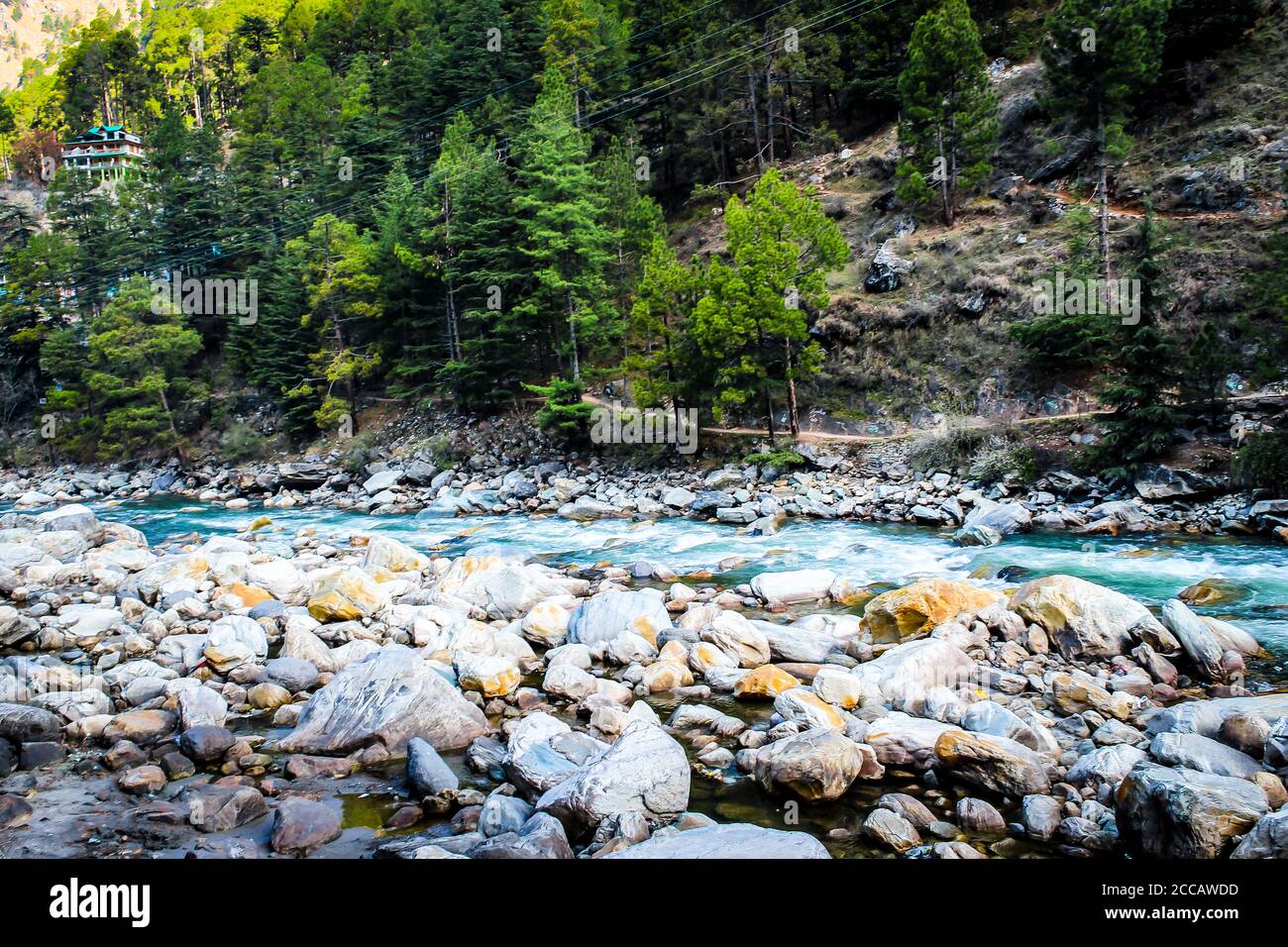 Kasol Manali - Gushing Parvati river in the snow mountains of Himachal ...