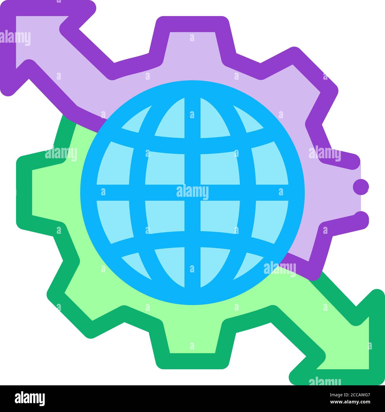 sphere and mechanical gear with arrows icon vector outline illustration ...