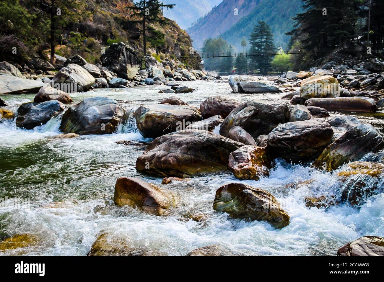 Kasol Manali - Gushing Parvati river in the snow mountains of Himachal ...