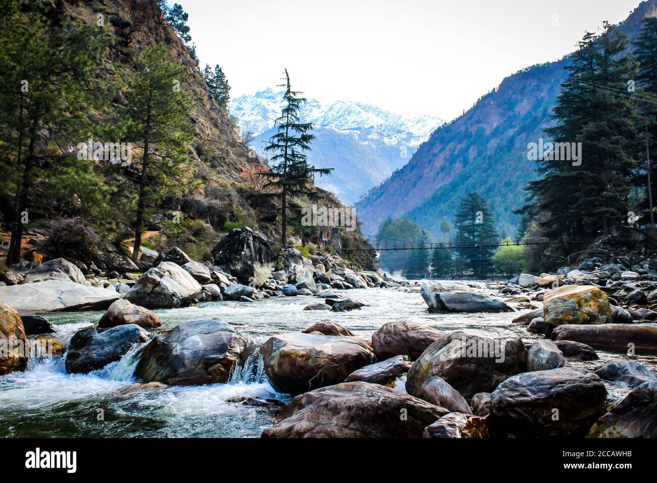Kasol Manali - Gushing Parvati river in the snow mountains of Himachal ...