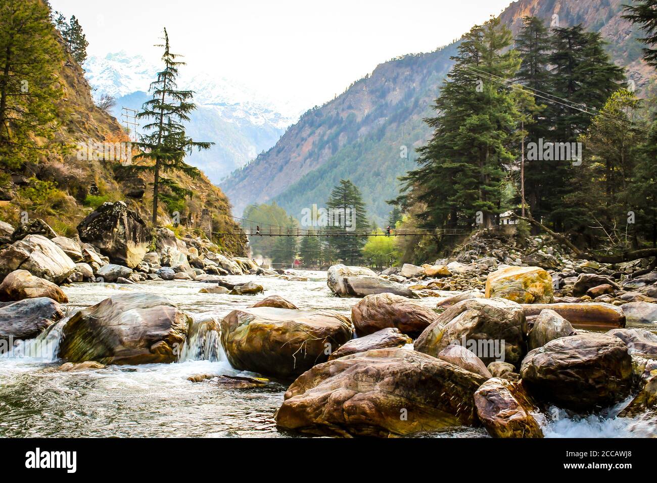 Kasol Manali - Gushing Parvati river in the snow mountains of Himachal ...