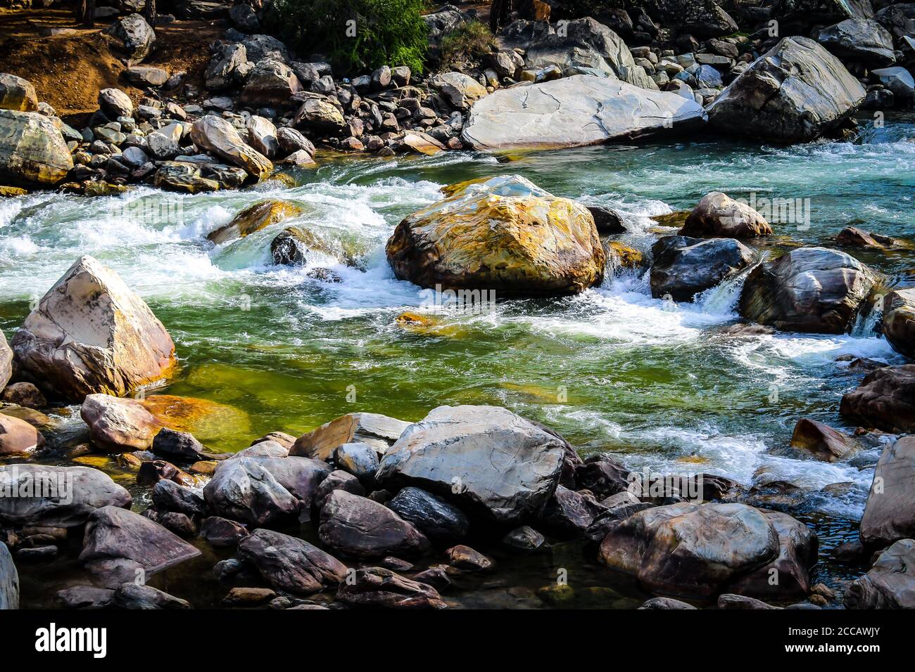 Kasol Manali - Gushing Parvati river in the snow mountains of Himachal ...