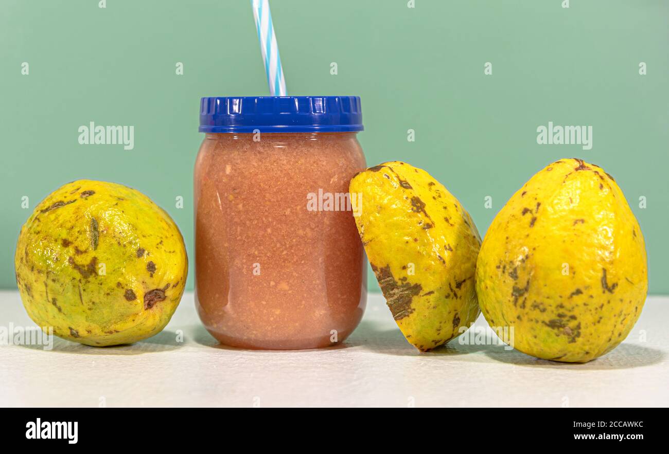 Guava Juice and Fruits (Psidium guajava). Fresh fruit. Tropical fruit ...