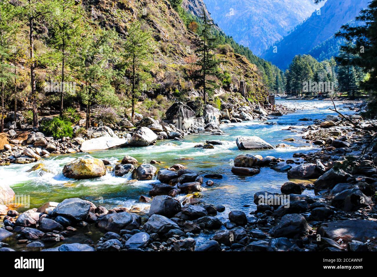 Kasol Manali - Gushing Parvati river in the snow mountains of Himachal ...