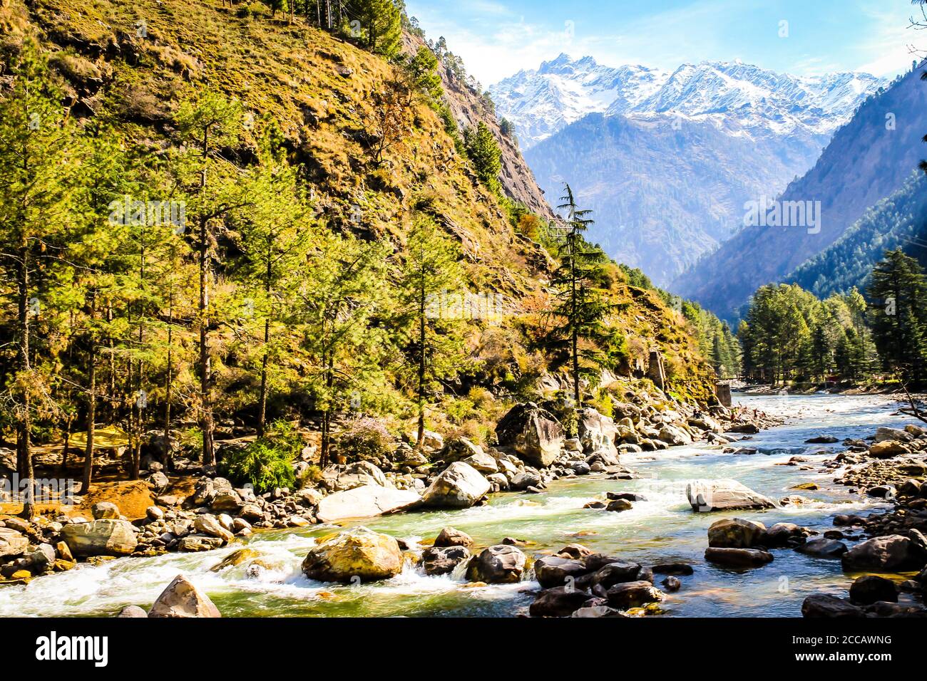 Kasol Manali - Gushing Parvati river in the snow mountains of Himachal ...