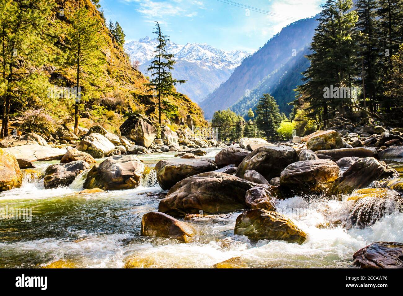Kasol Manali - Gushing Parvati river in the snow mountains of Himachal ...