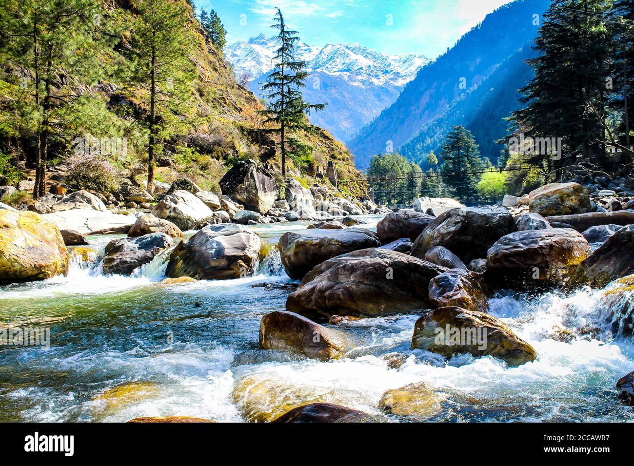Kasol Manali - Gushing Parvati river in the snow mountains of Himachal ...