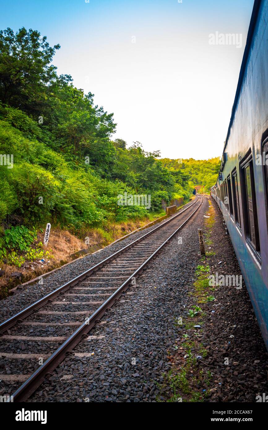 Goa, India. Landscape of Nature in India. View of a train from a train ...