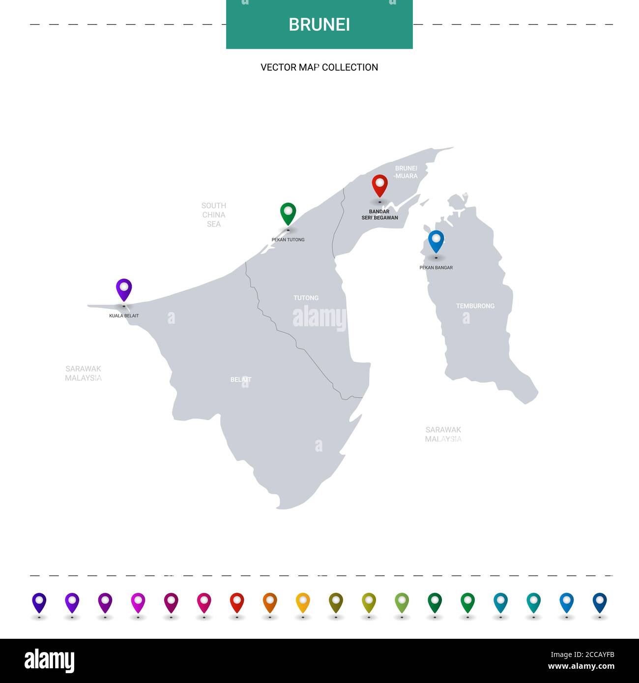 Brunei map with location pointer marks. Infographic vector template ...
