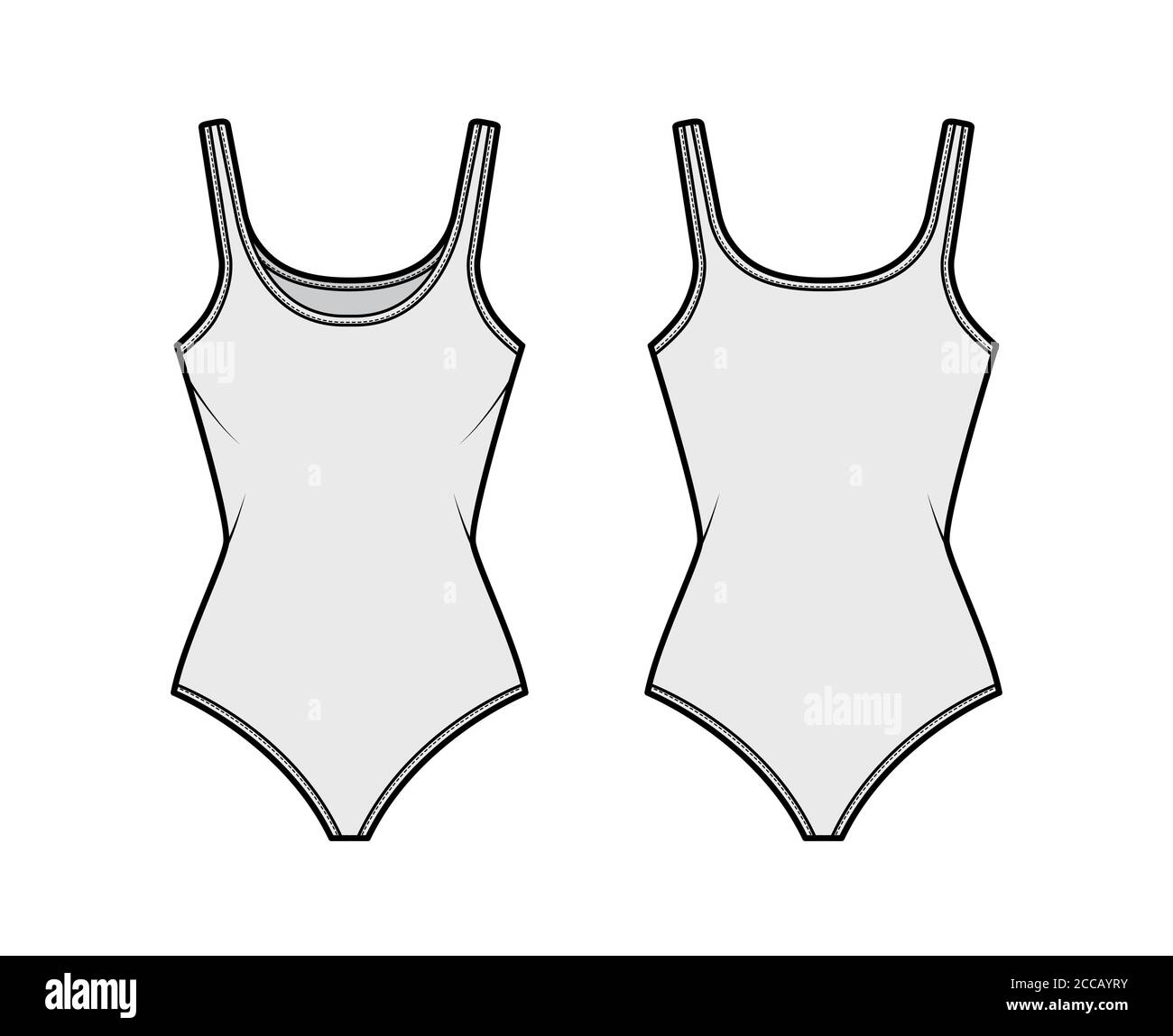 Cotton-jersey tank bodysuit technical fashion illustration with fitted ...