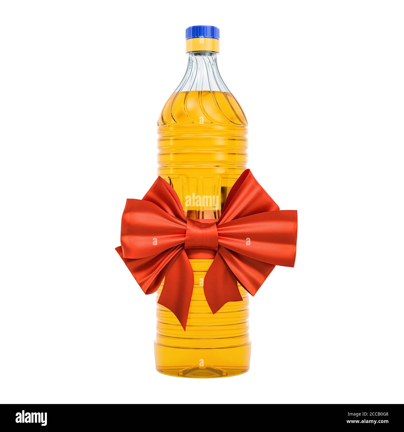 Oil bottle with red bow and ribbon, gift concept. 3D rendering isolated ...