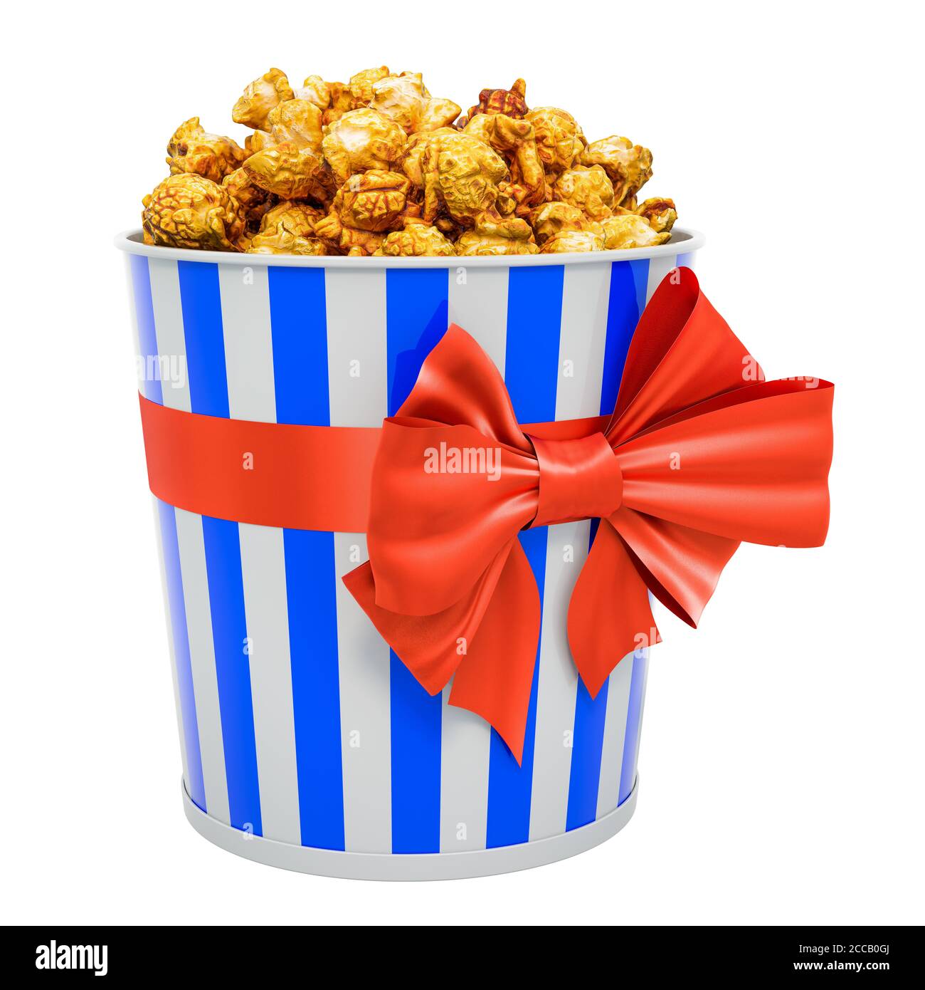 Popcorn Container with red bow and ribbon, gift concept. 3D rendering ...