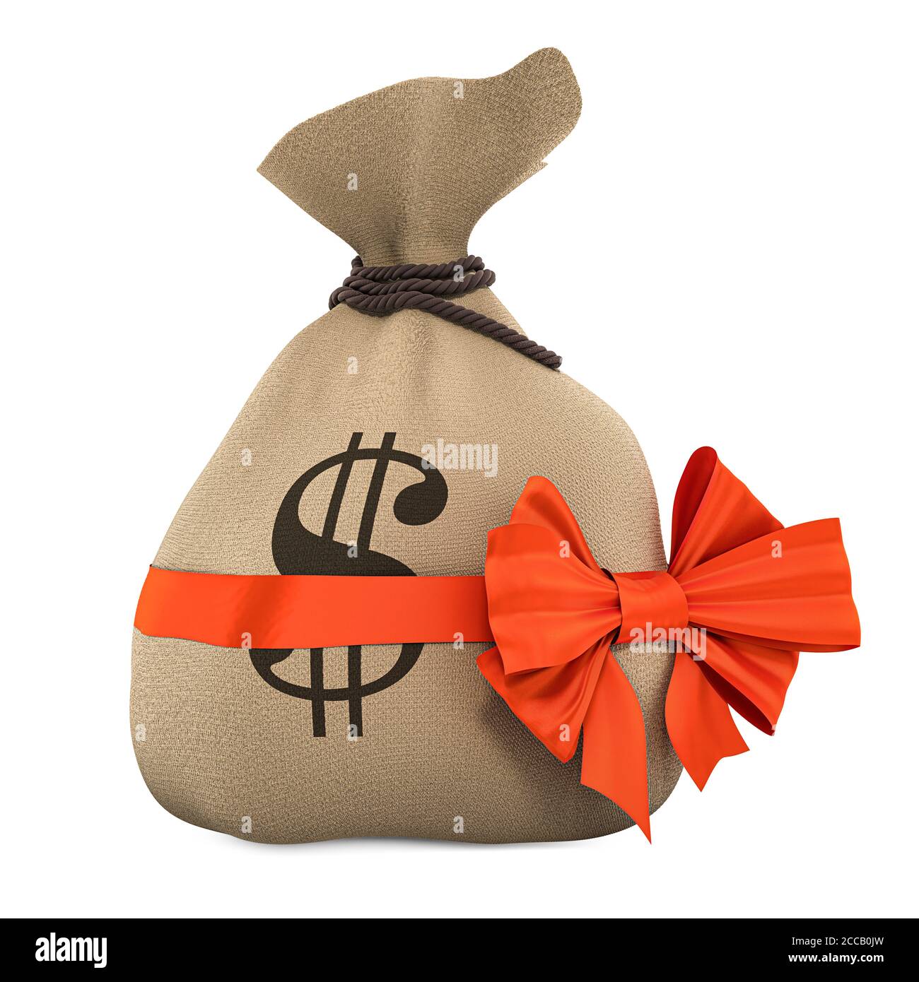 Dollar bag with red bow, 3D rendering isolated on white background ...