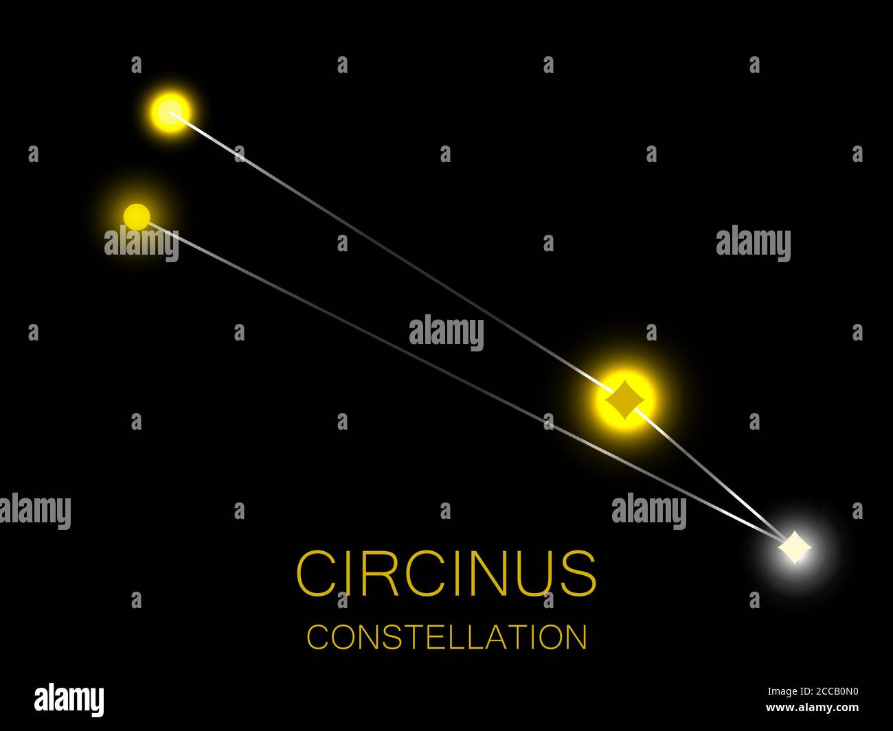 Circinus constellation. Bright yellow stars in the night sky. A cluster of stars in deep space ...