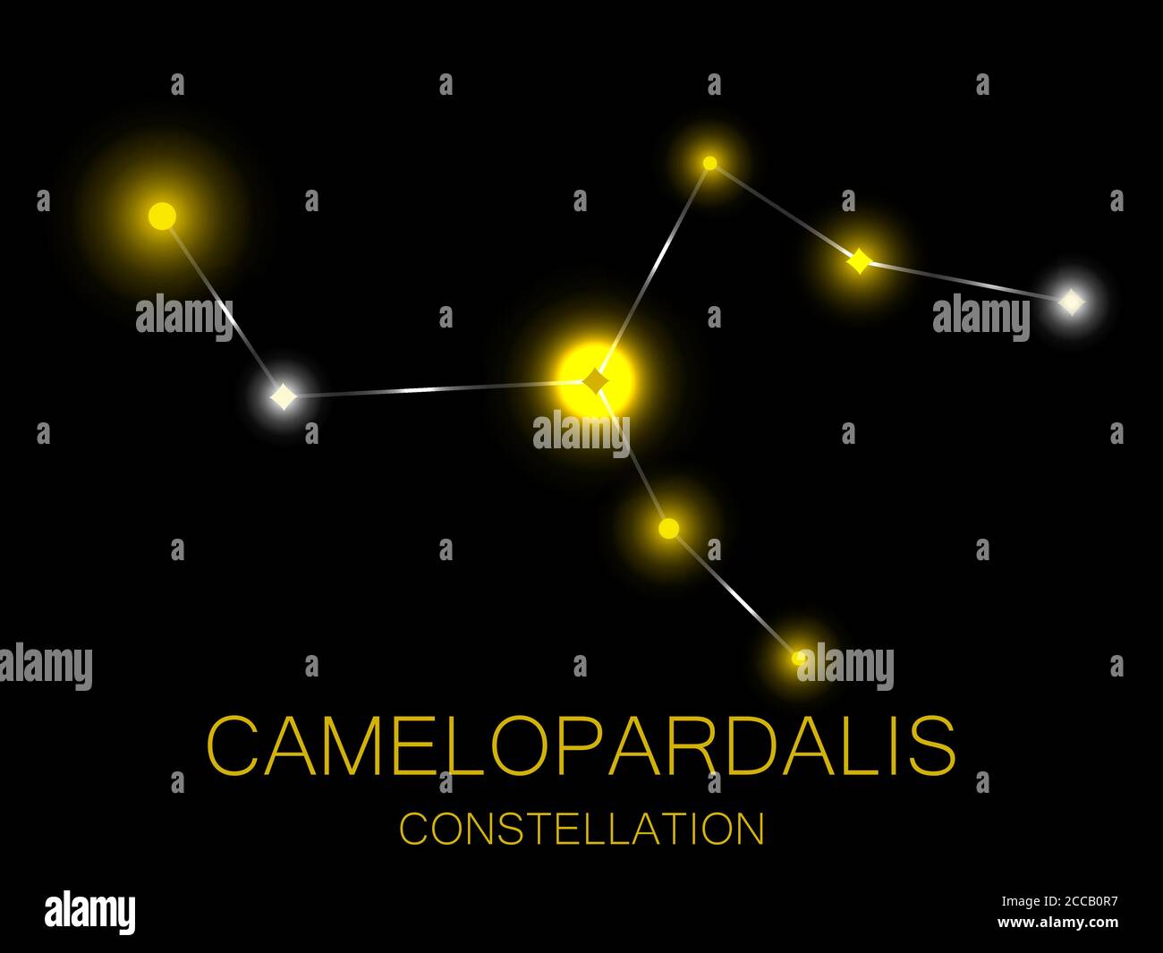Camelopardalis constellation. Bright yellow stars in the night sky. A ...
