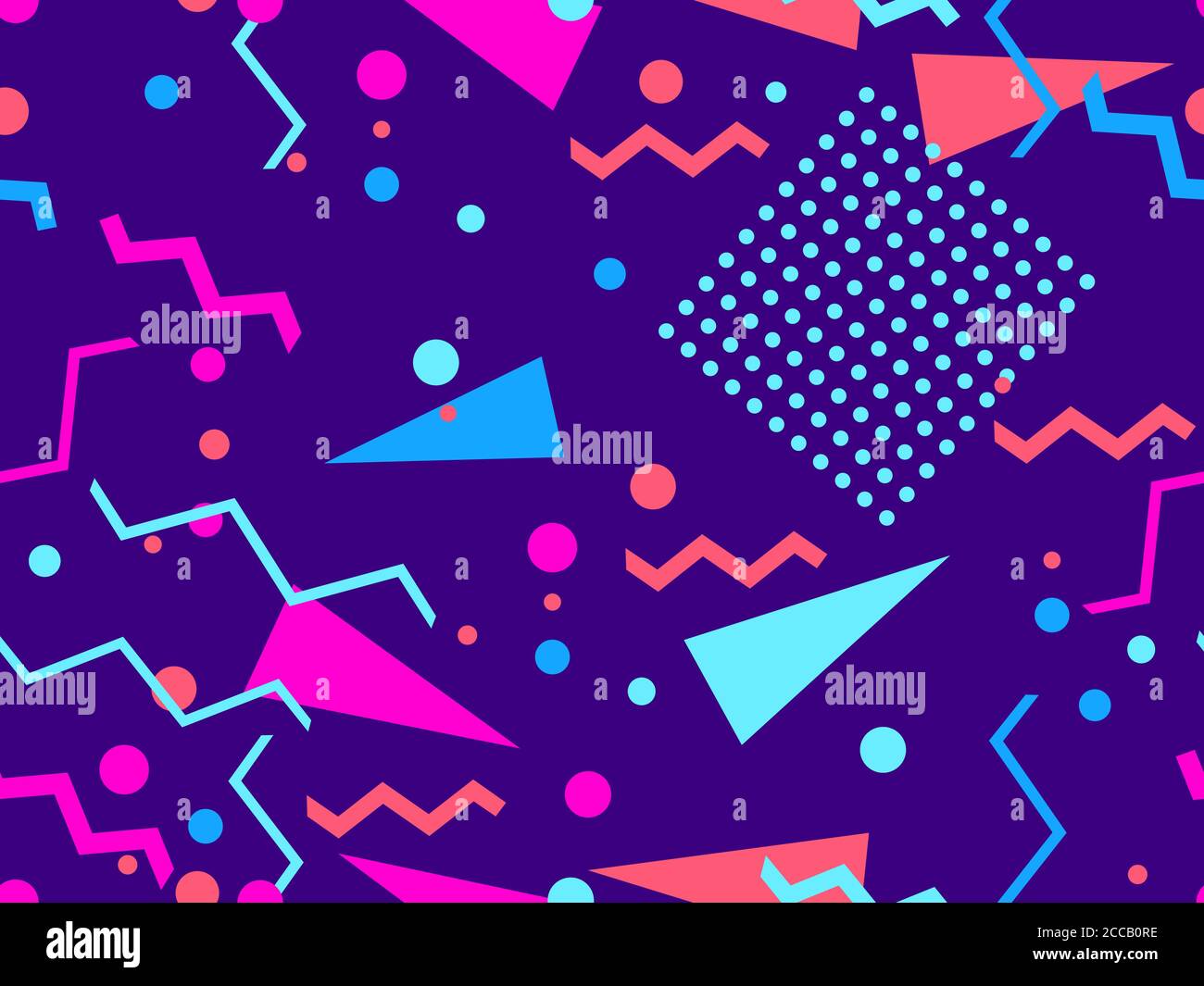 Geometric seamless pattern in style of the 80s. Zigzags and triangles ...