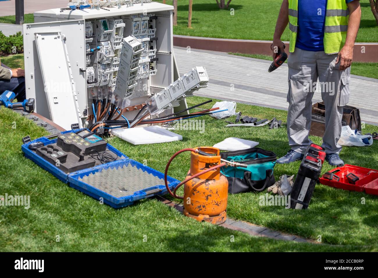 Electrical cabinet installation with wires and switches. Electric ...