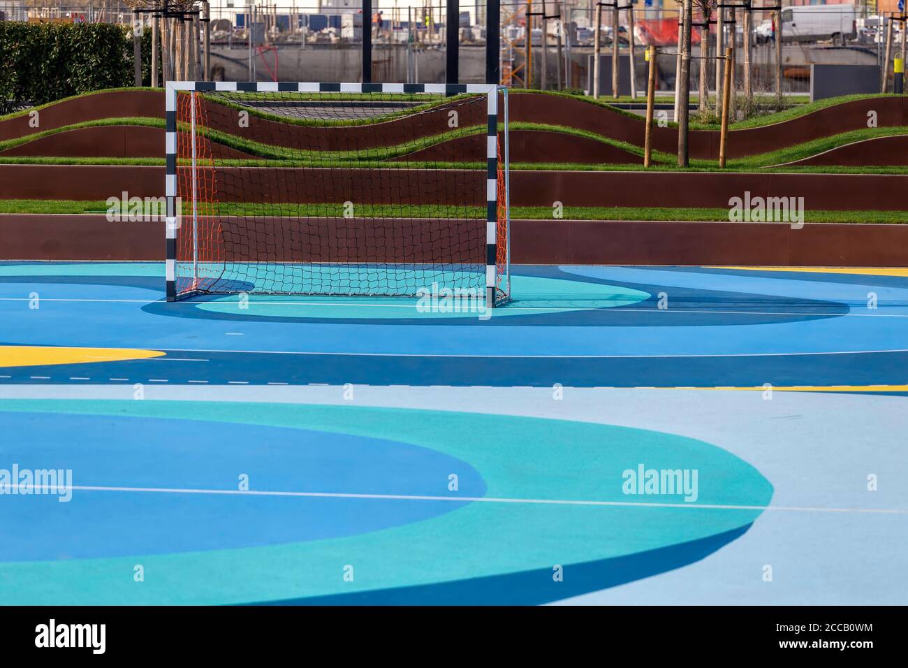 Futsal Field or football field sport outdoor. Futsal goal and goal net ...
