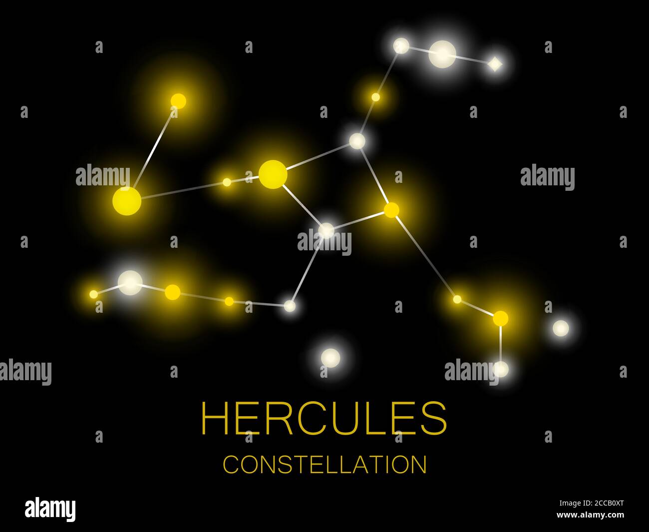 Hercules constellation. Bright yellow stars in the night sky. A cluster ...