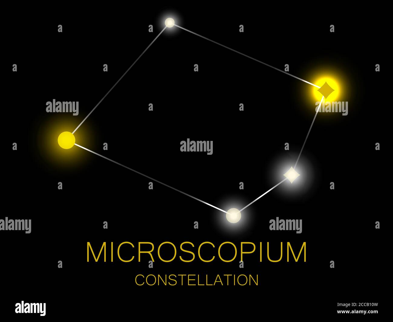 Microscopium constellation. Bright yellow stars in the night sky. A ...