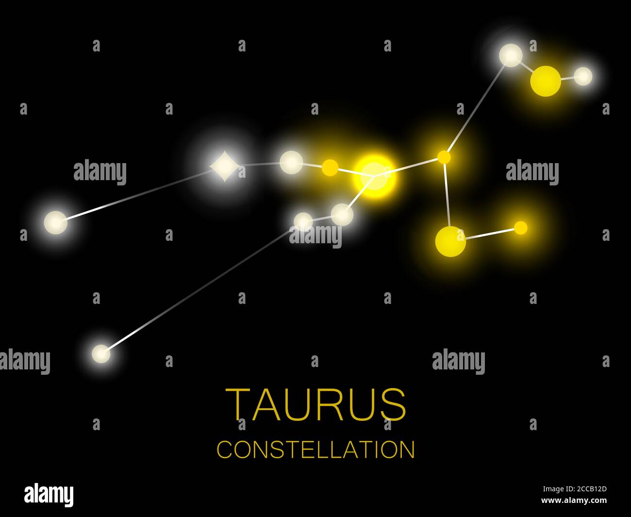 Taurus constellation. Bright yellow stars in the night sky. A cluster ...