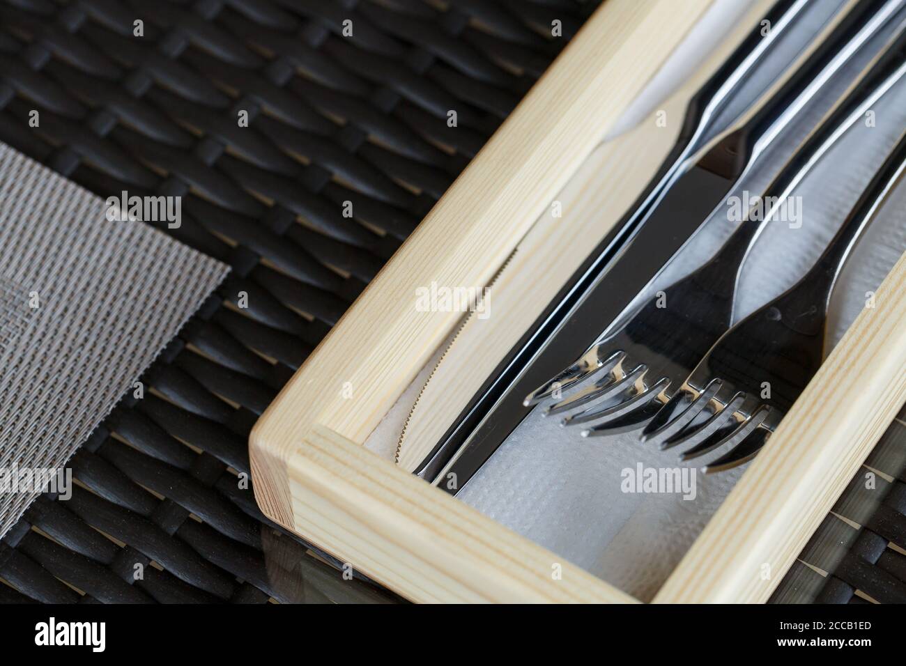 Dinner set knife and fork for eating in a restaurant. Table setting ...