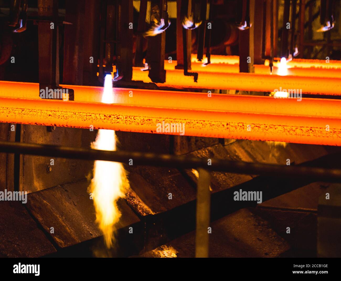Steel Billets at Torch Cutting, Hot billet bloom continuous casting ...