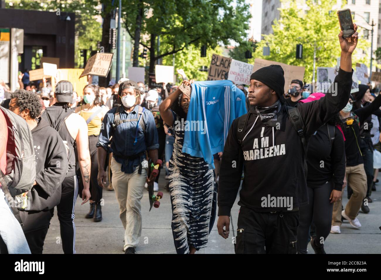 Seattle, USA Jun 1, 2020: A BLM protest in downtown calling for change ...