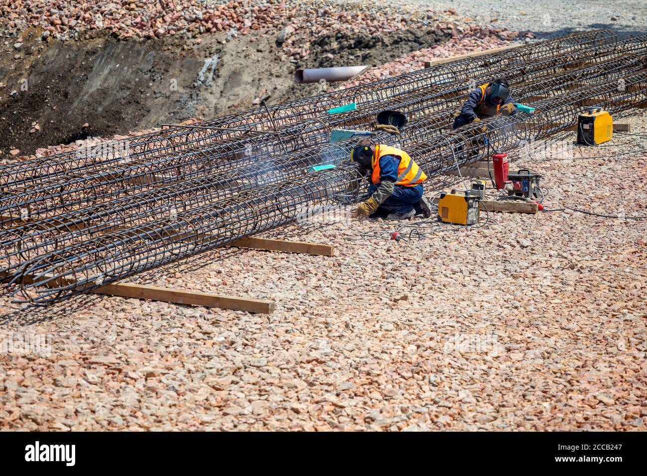 Welding reinforcement cages for a foundation piles. Steel reinforcement ...