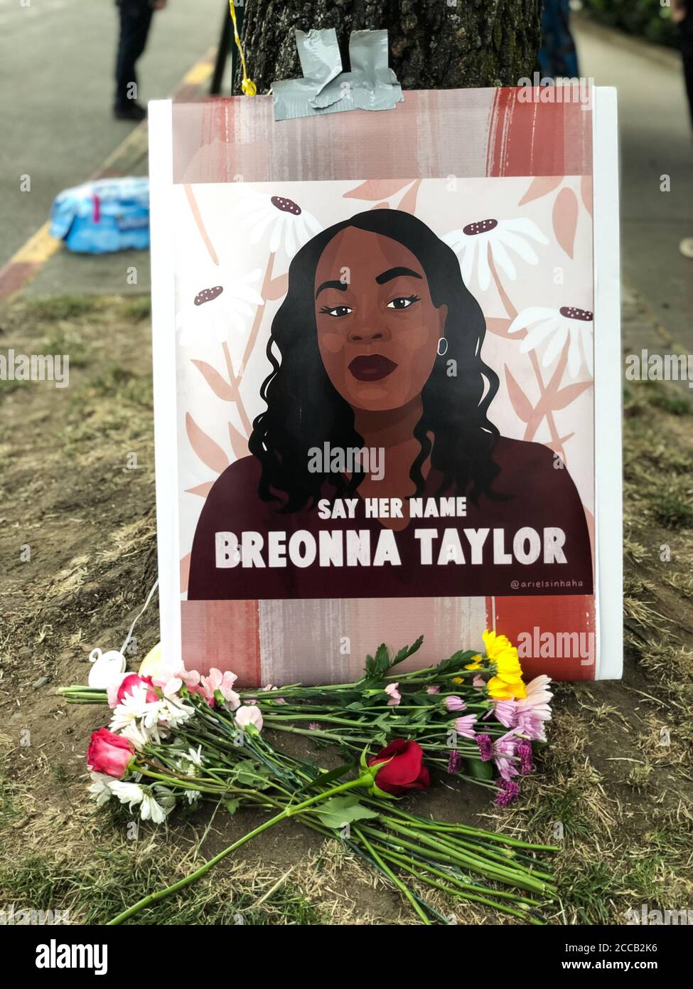 Seattle, USA – Jun 5, 2020: Signs and art at CHAZ late in the day on ...