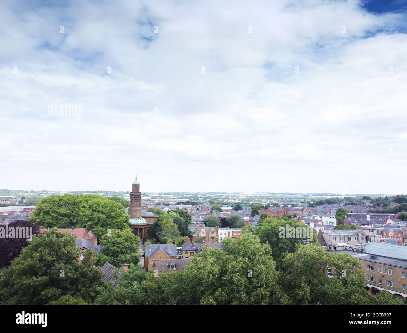 aerial view of Saint Marys Church tower in Banbury oxfordshire with ...
