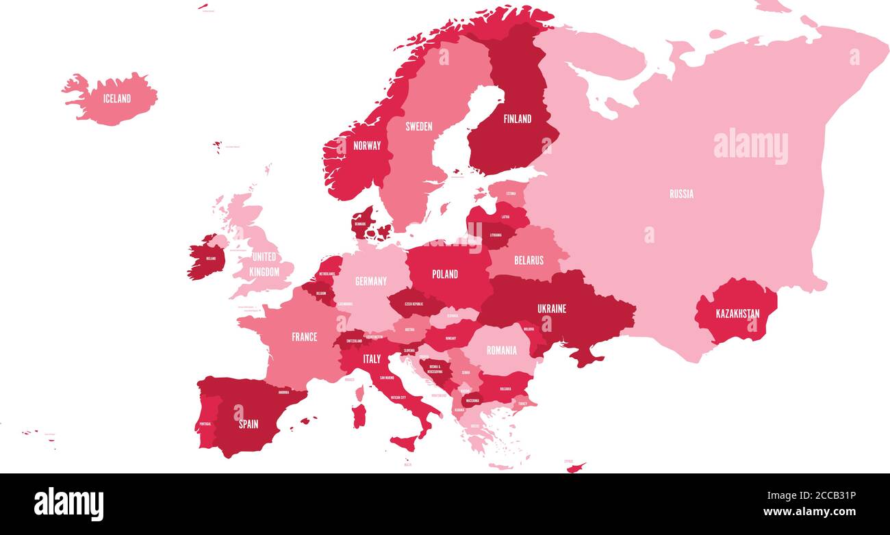 Political map of Europe continent in four shades of maroon with white ...