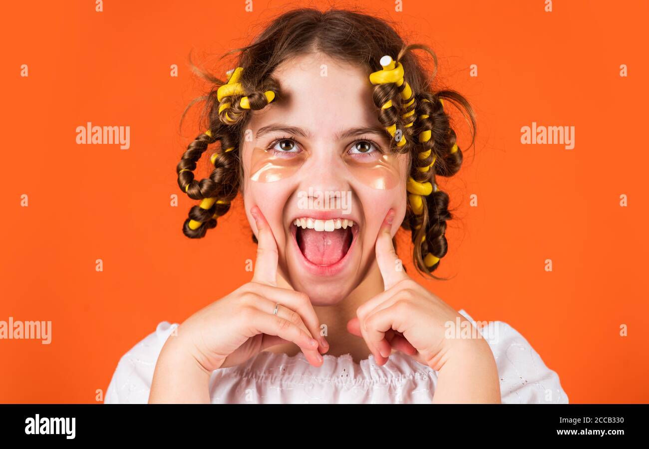 just have fun. hairdressing tools and hair accessories. kid with ...