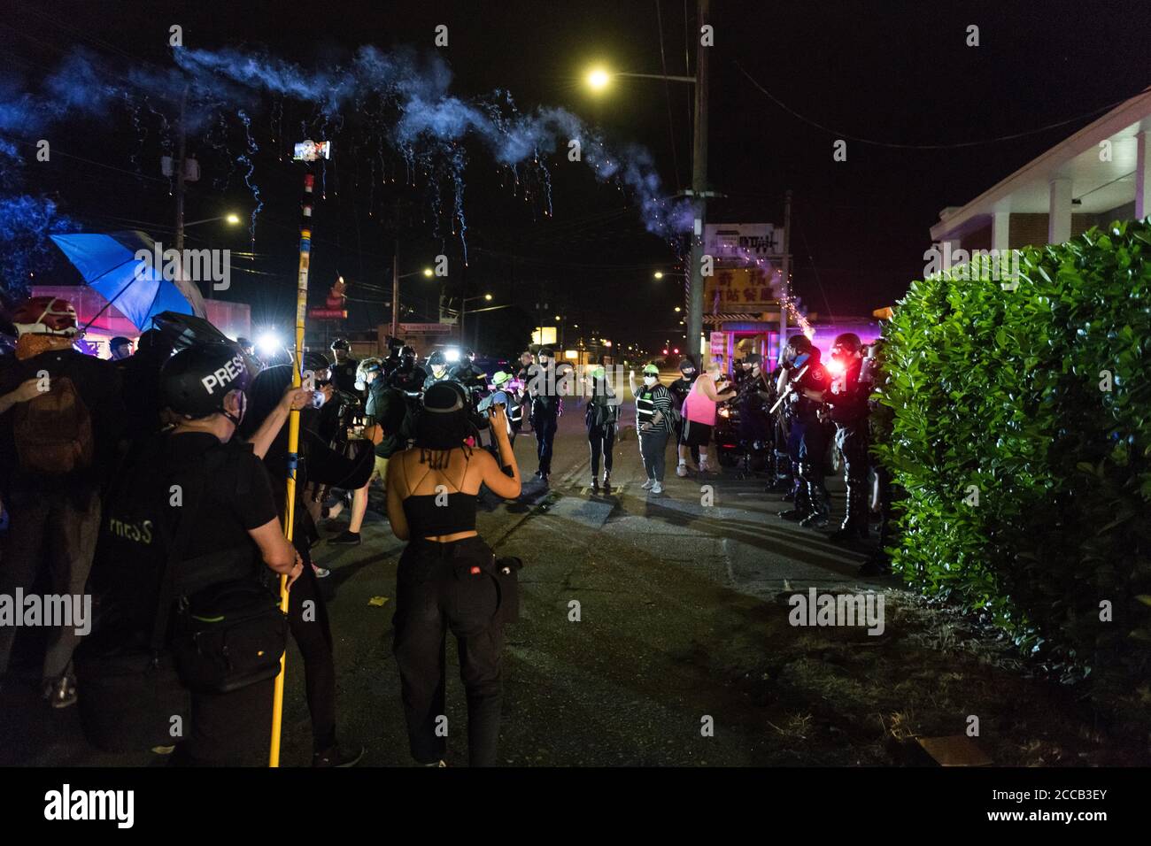 Seattle, USA - Aug 16, 2020: Protest and fireworks at the Seattle ...