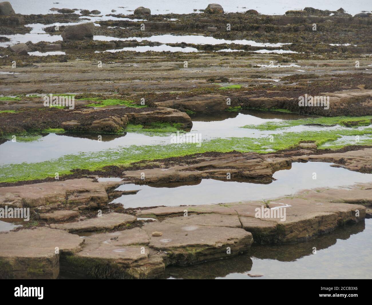 Rock pools and beach landscape on the coast near the pretty fishing ...