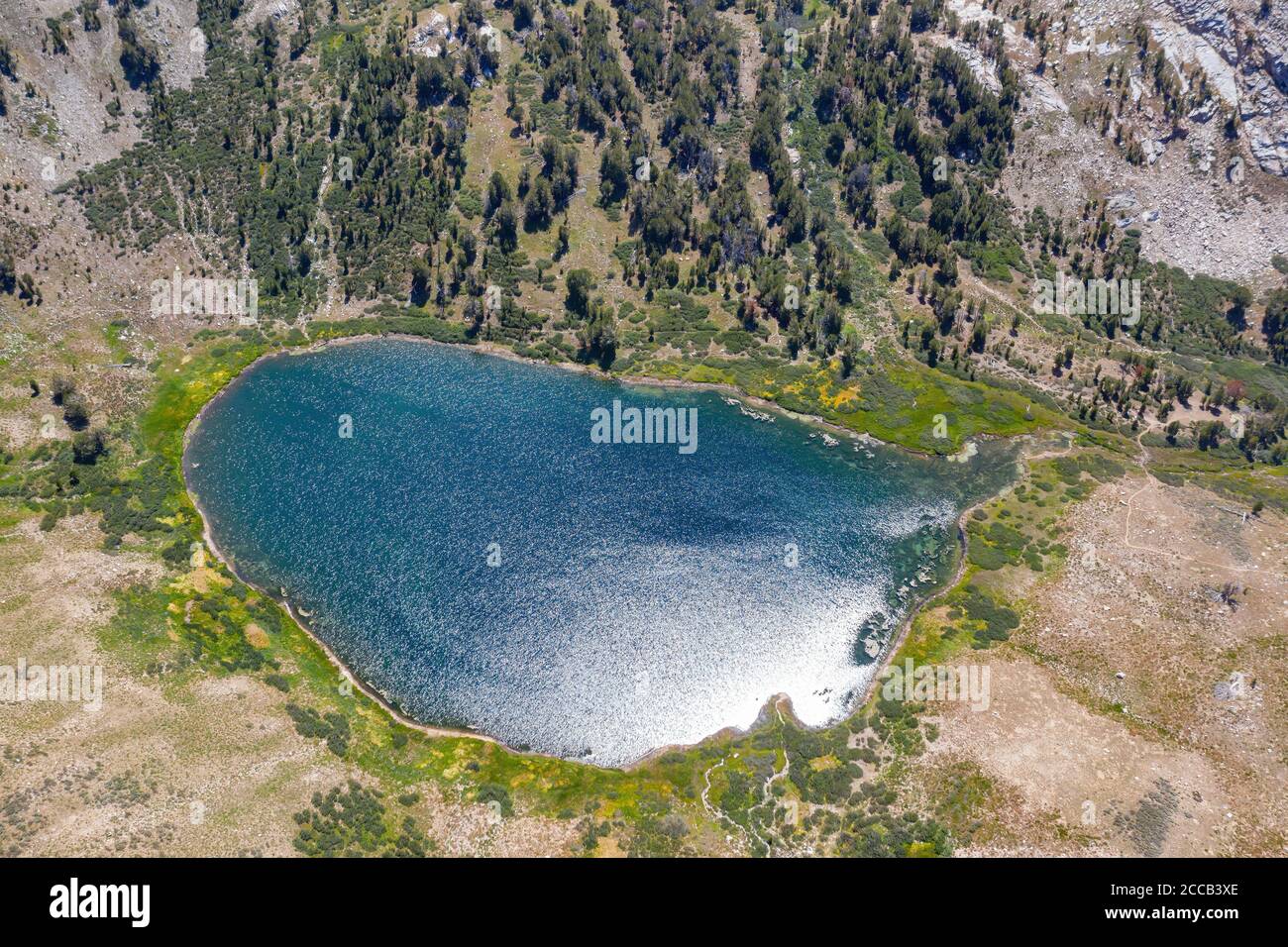Aerial view of the beautiful Favre Lake at Ruby Mountain, Nevada, USA ...